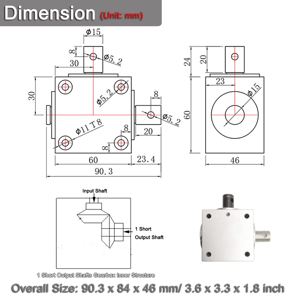 PGFUN 1:1 Right Angle Tapered Bevel Gearbox 1.5 Module 20 Teeth 90° Angle Drive Steering Gear ...