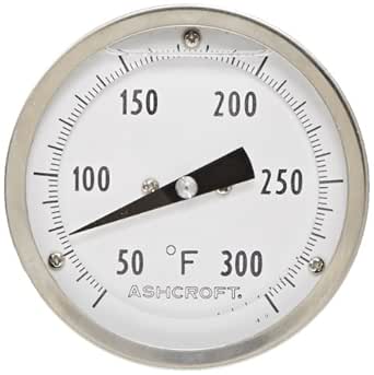 Ashcroft EL Series Bimetal Thermometer, 3" Dial Size, 1/2" NPT Rear ...