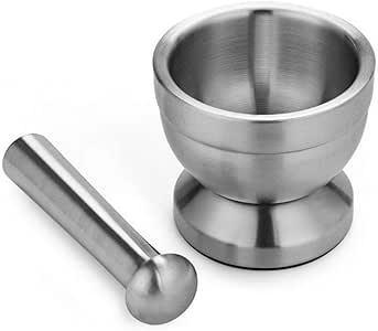 Mortar Pestle Set, Stainless Steel Mortar and Pestle, Rubber Base to ...