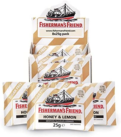 Fisherman's Friend Honey & Lemon Sugar Free Extra Strong Menthol Lozenges, Pack of 8 (25 g ...