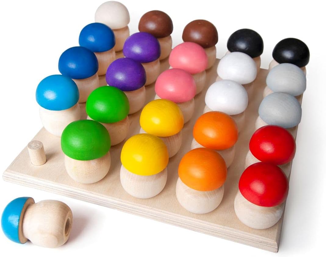 Ulanik Montessori Wooden Toy Mushroom Sorting Educational Toy 25 ...
