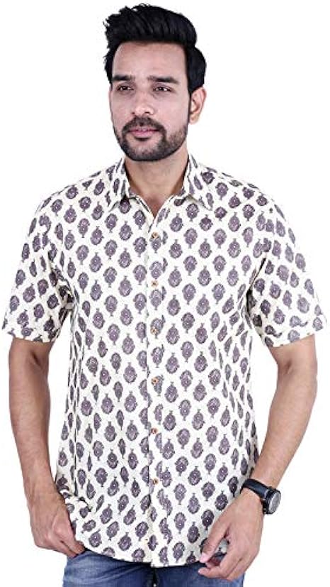 Buy ACE COUTURE Summer Men’s Sanganeri Printed Regular Slim Fit Half ...