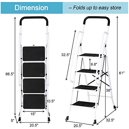Lucky Tree Stable Step Ladder 4 Step with Hand Grips Safety Ladders ...