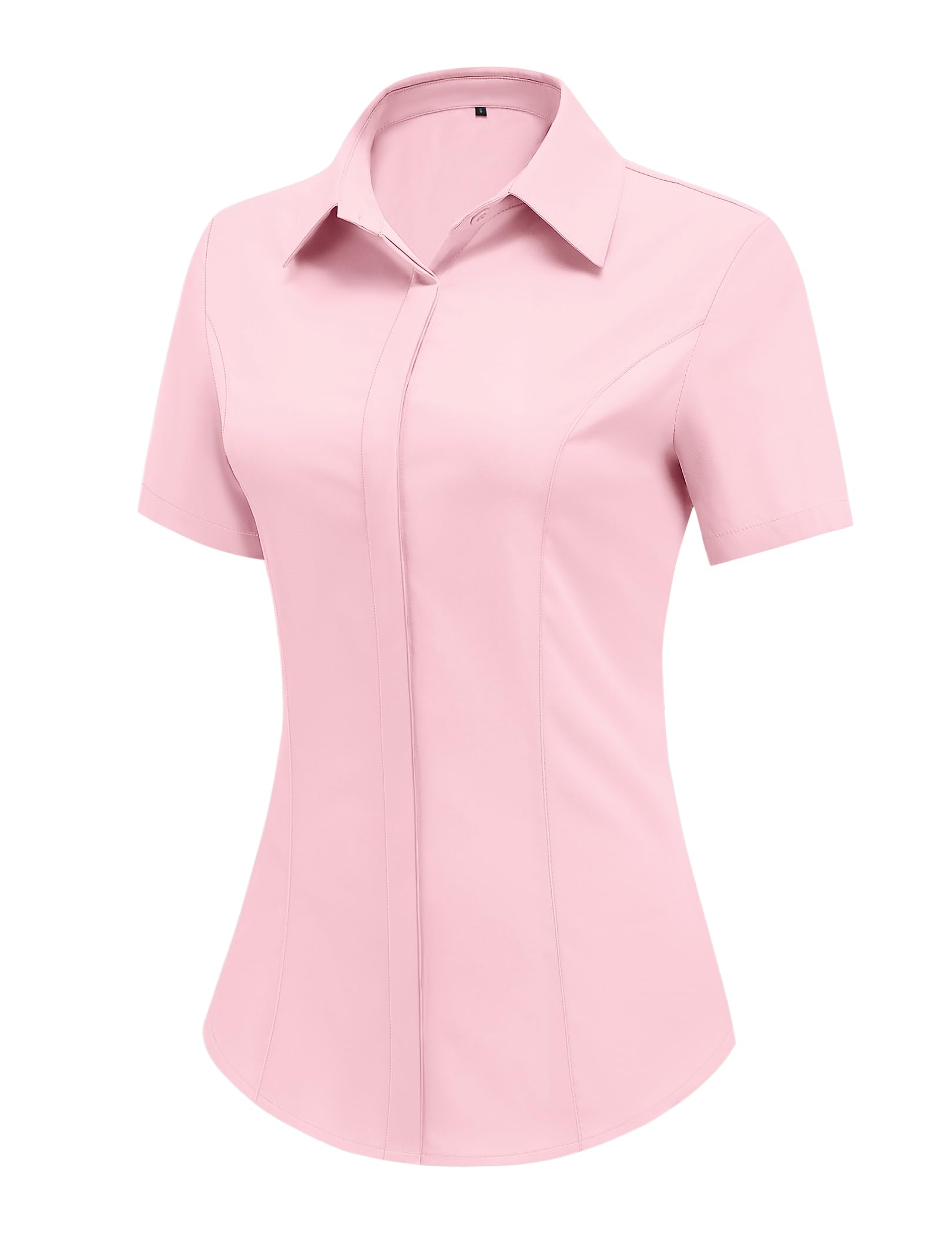 HOTOUCH Womens Short Sleeve Button Down Shirts V Neck Pink Blouses Work ...