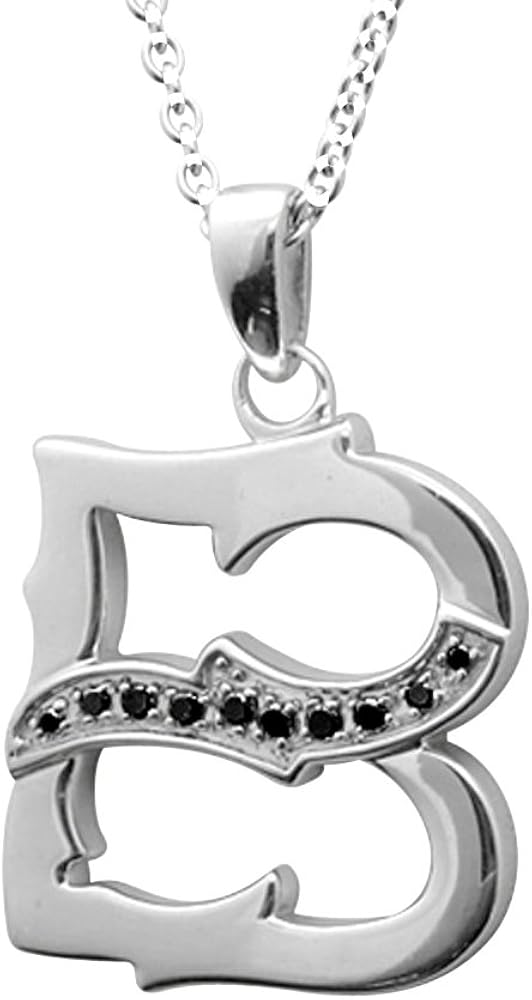Men's Sterling Silver Alphabet Initial Letter B Black Diamond Pendant ...