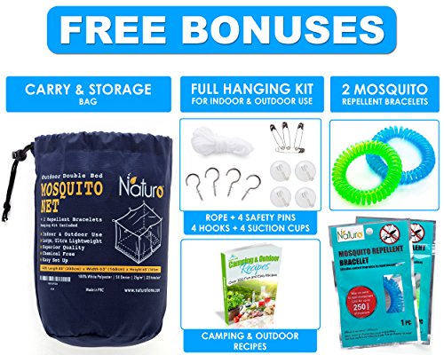 NATURO Outdoor Double Bed Mosquito Net Canopy with 2 Insect Repellent ...