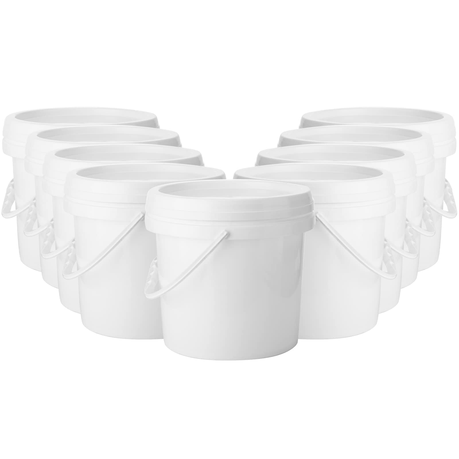 Gerrii 10 Pack White Plastic Bucket with Handle and Lid Food Storage ...