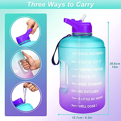QuiFit Gallon Water Bottle Motivational - with Time Marker & Straw Leak-Proof BPA Free Durable ...