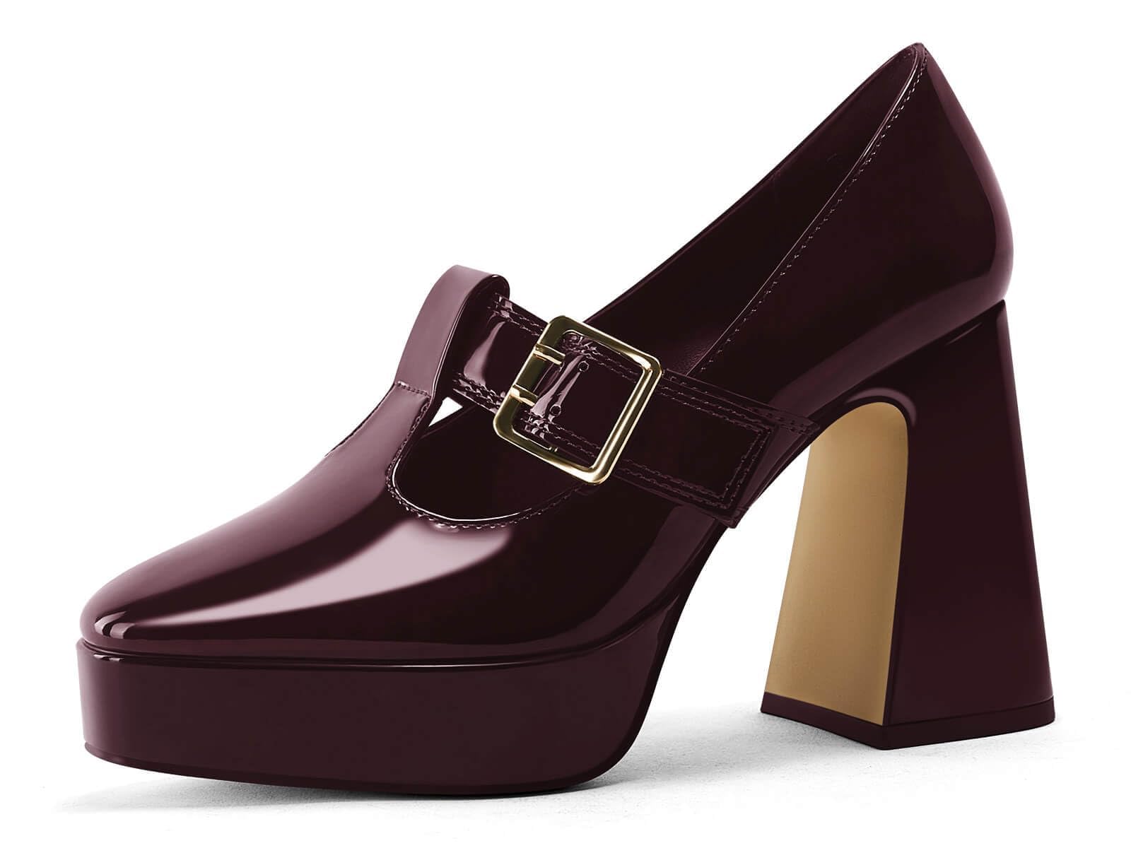 Coutgo Womens Platform Mary Jane Pumps T Strap Chunky High Heels Buckle ...