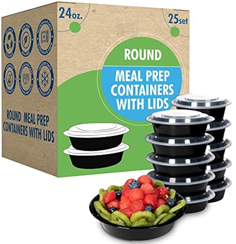 Meal Prep Container Reusable with Lids [25 Set- 24oz] Round Ideal-Lunch ...
