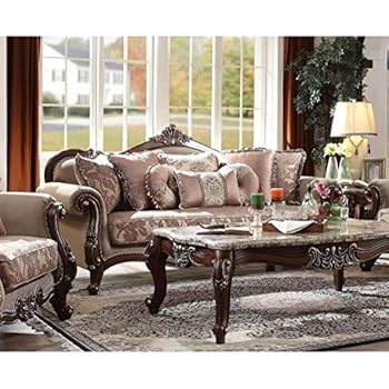 Amazon.com: Acme Furniture 45 in. Upholstered Sofa in Walnut: Kitchen ...