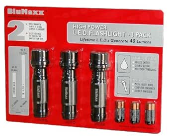 BluMaxx High Power Hi-Performance LED Flashlights, 3-Pack, Batteries ...