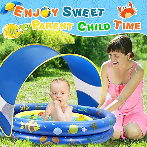Inflatable Baby Splash Pad Pool with Canopy Annular Kiddie Pool with ...