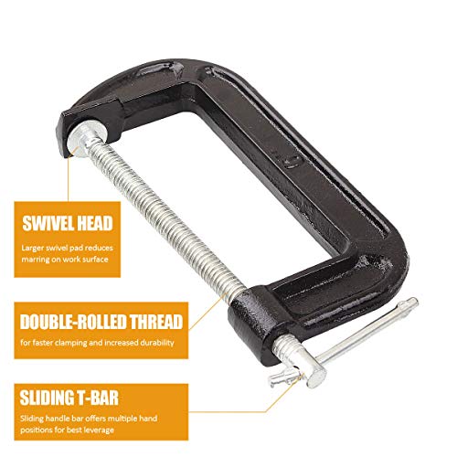 HNBun 4Piece 6inch C-Clamp, Malleable Iron Heavy Duty C-Clamp with ...