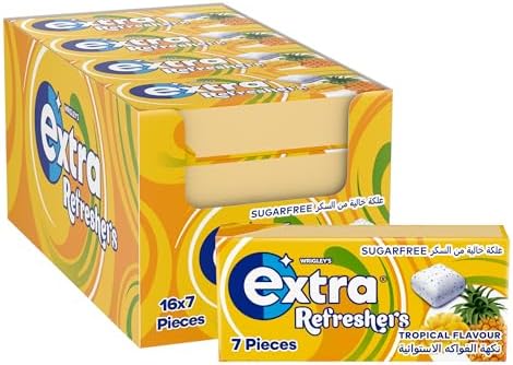 Extra Gum Refreshers Tropical, Sugar Free Chewing Gum Pack of 16x 7 ...