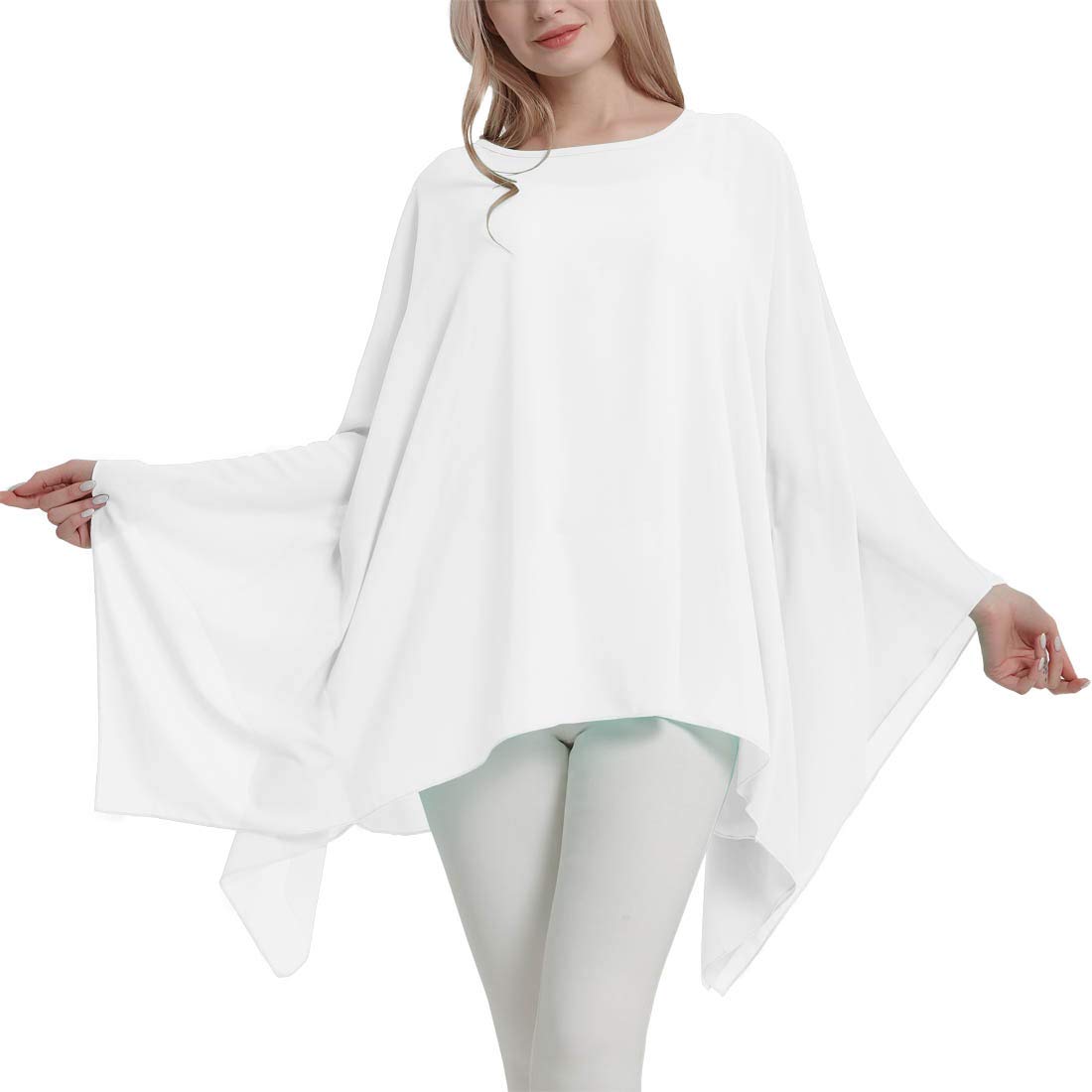 Wiiiwish Women's Loose Solid Long Batwing Sheer Chiffon Caftan Wrap ...