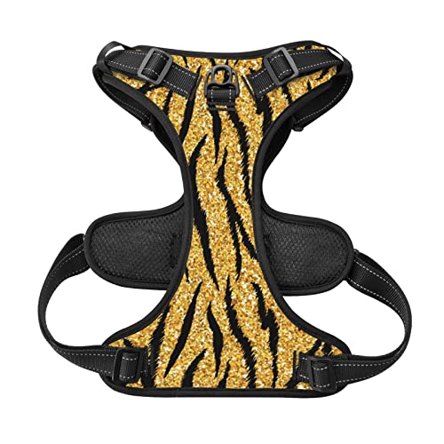 Custom No Pull Dog Harness, Personalized Golden Tiger Texture Dog Vest ...
