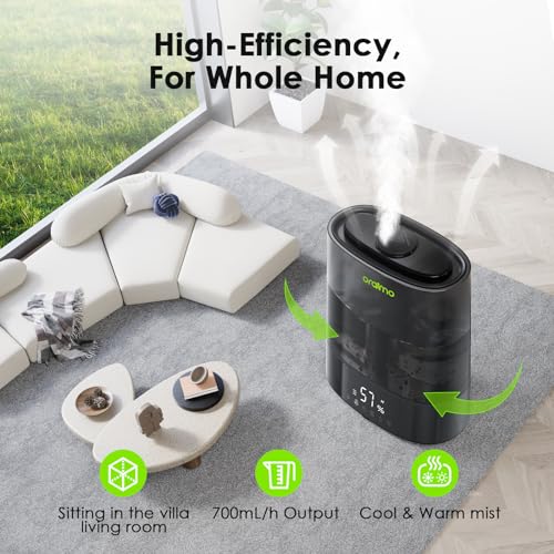 Oraimo Humidifiers for Bedroom Large Room, 6L Top Fill Cool and Warm ...