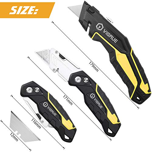 Utility Knife 2 Packs - Heavy Duty Retractable Folding Box Cutter with ...