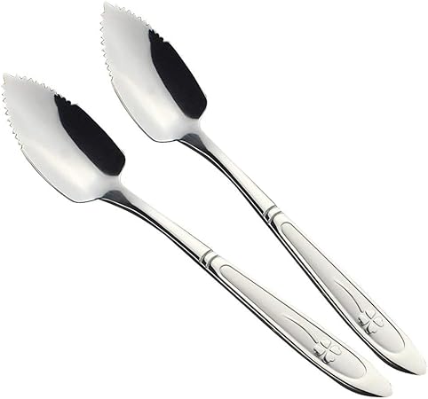 3PC Thick Stainless Steel Grapefruit Spoon Dessert Spoon Serrated Edge ...