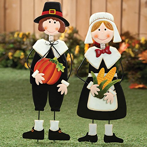 Miles Kimball Pilgrim Boy and Girl Metal Lawn Stakes Set by - Want It All