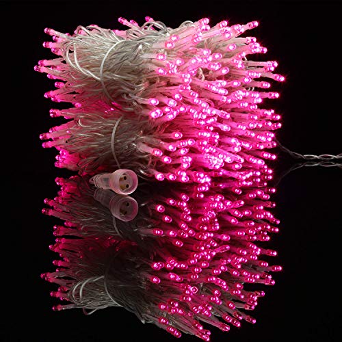 YULETIME 100 Feet 300 Count Pink LED String Lights with 8 Models ...