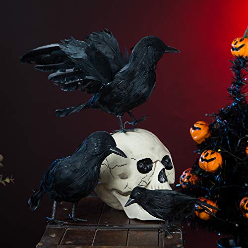 Tinsow 3 Pcs Black Crows Halloween Prop Realistic Handmade Feathered ...