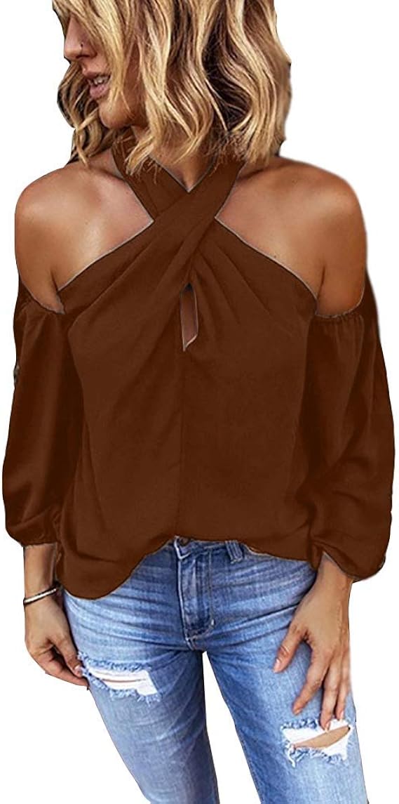 shownicer Damen Oberteile Elegant Bluse Sexy Schulterfrei Neckholder ...