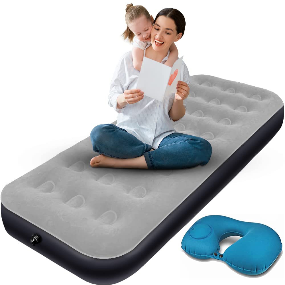 Camping Air Mattress Air Bed with Inflatable U-Shaped Pillow Single Air ...