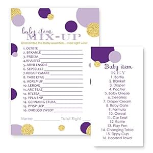 Amazon.com: Purple and Gold Baby Shower Game Word Scramble for Girls ...