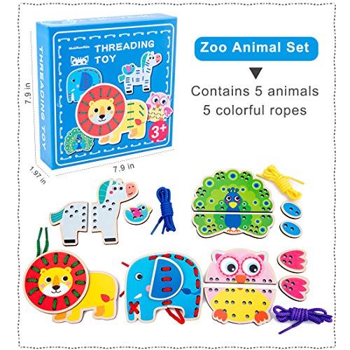 5 Pack Animals Lacing Cards Wooden Puzzle Threading Toys Montessori ...