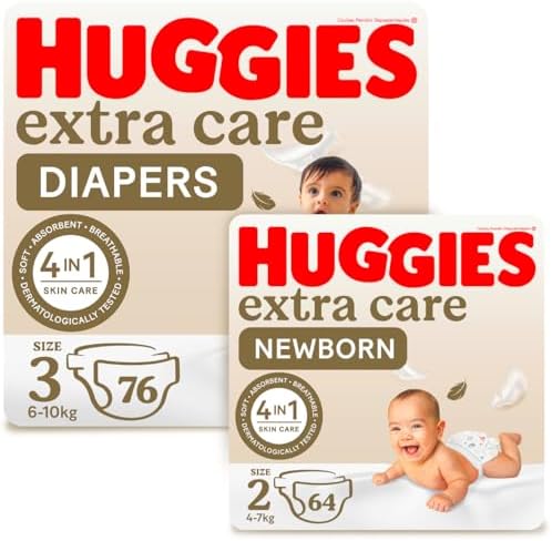 Huggies Extra Care, Size 3, Jumbo Pack, 76 Diapers & Newborn, Size 2, 4 ...