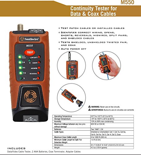 And Coax Reversals Southwire Tools & Equipment M550 Continuity Tester ...
