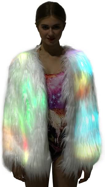 Amazon.com: Light Up Coat Fur Led Jacket for Women Glow White Furry ...