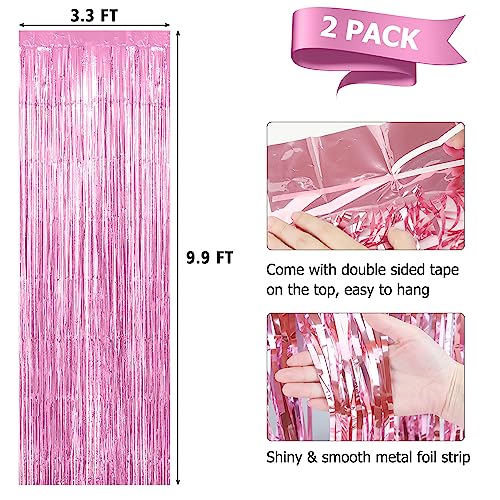 Fringe Backdrop Pink Party Decorations Tinsel Curtain Backdrop 2 Pack 3 ...