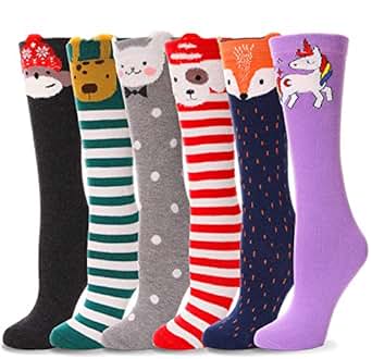 Amazon.com: Girls Knee High Socks Soft Warm Cotton Lovely Novelty Socks ...
