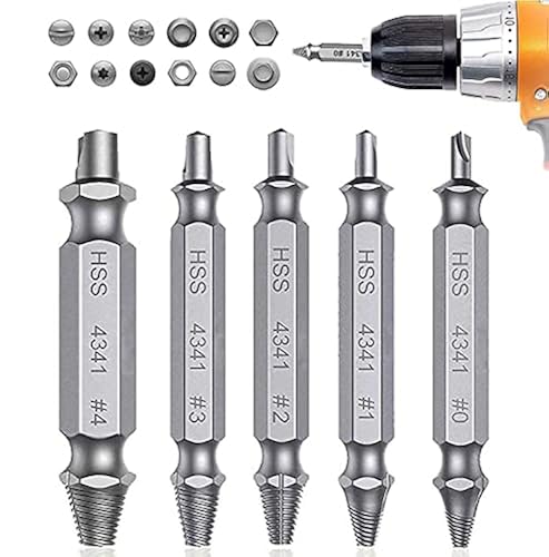 5 Pcs Screw Extractor Kit, HSS 4341 High Speed Steel Damaged and ...