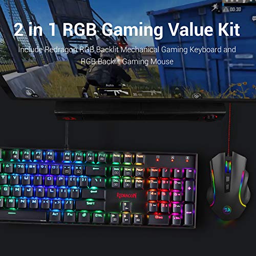 Redragon K551-RGB-BA Mechanical Gaming Keyboard and Mouse Combo Wired RGB LED Backlit 104 Key ...