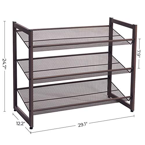 SONGMICS 3-Tier Shoe Rack Storage, Adjustable Metal Mesh Shoe Organizer ...