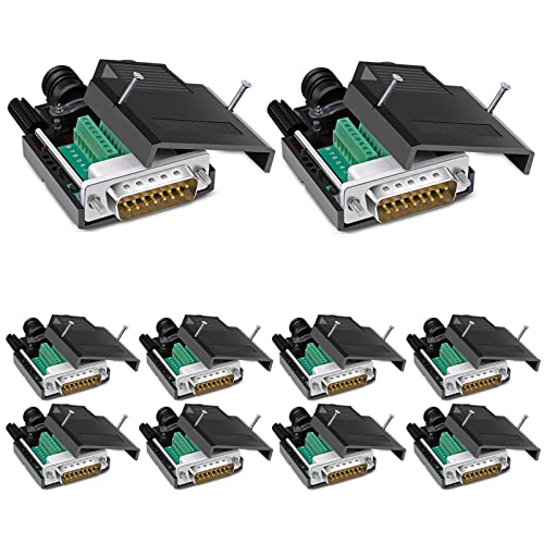 ANMBEST 10PCS DB15 Solderless Connector, RS232 D-SUB Serial to 15-pin Port 16mm Thinner Terminal ...