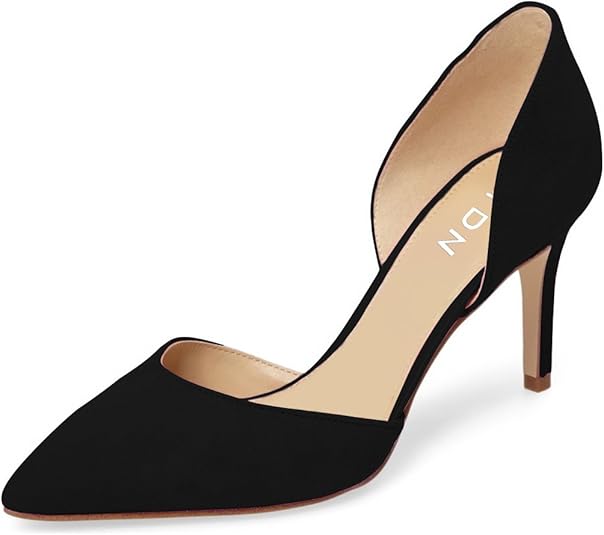 YDN Women's Classic Pointed Toe D'Orsay Pumps Slip On Suede Low Heel ...