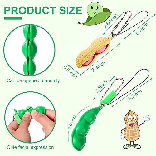 Skylety 12 Pieces Peanut Peas Fidget Toy Bean Keychain Set, Includes 6 ...