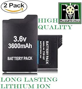 Amazon.com: PSP Battery Pack,( 2 Pack) SONY 1000 3.6V 3600mAh Pack of 2 ...