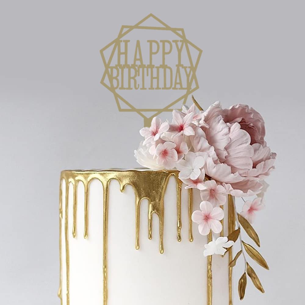 Vinisong Happy Birthday Cake Toppers Square Frame Gold Birthday Cake ...