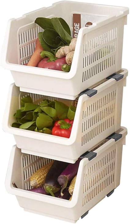 Storage Stacking Basket Set of 3,Sackable Shelves Plastic Storage Rack ...