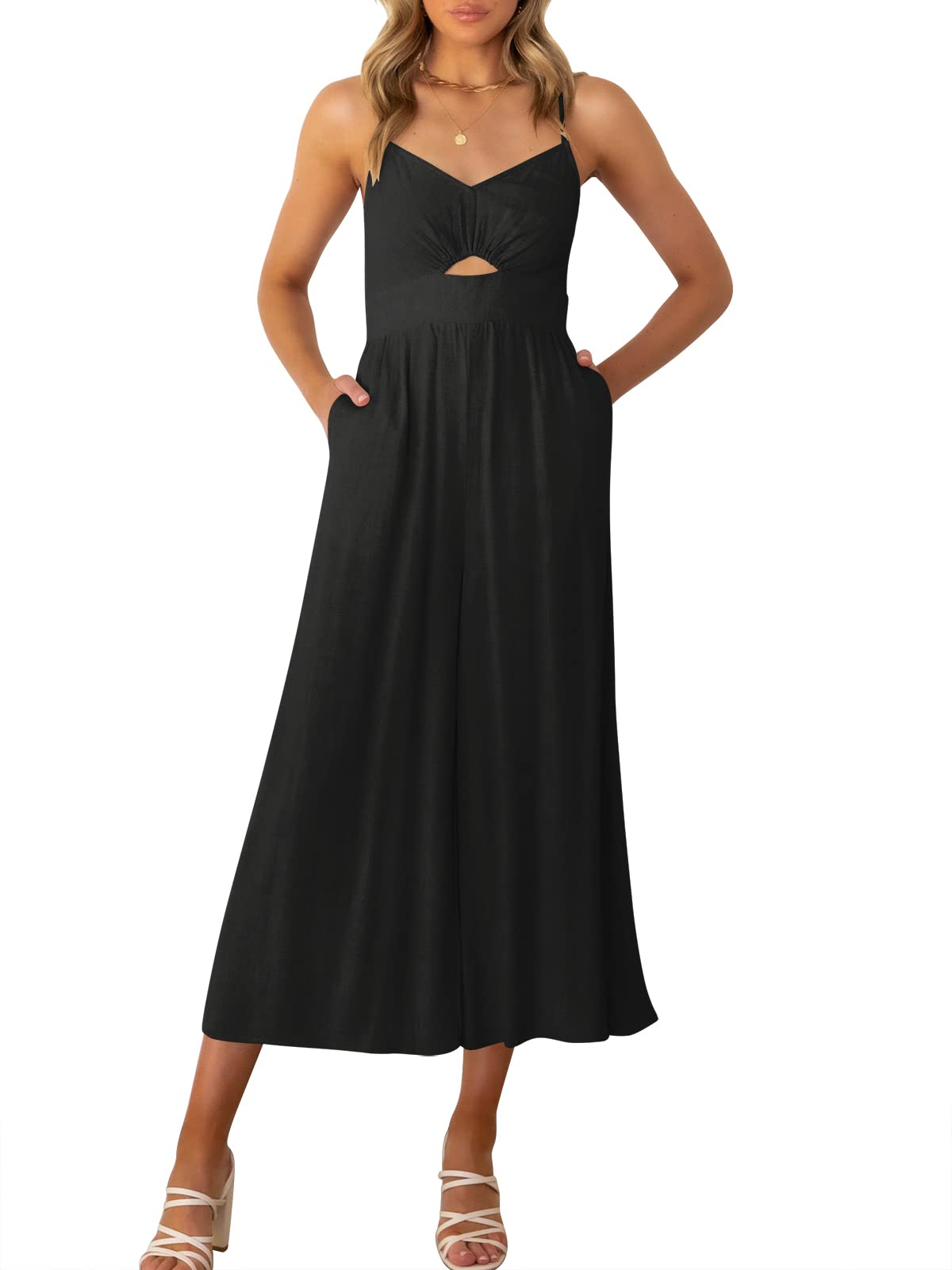 ANRABESS Women Summer Casual Spaghetti Strap Sleeveless V Neck Cutout ...