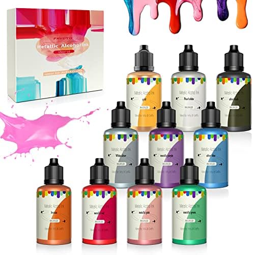 Metallic Alcohol Ink Set - 10 Concentrated Metal Color Pigment Alcohol ...