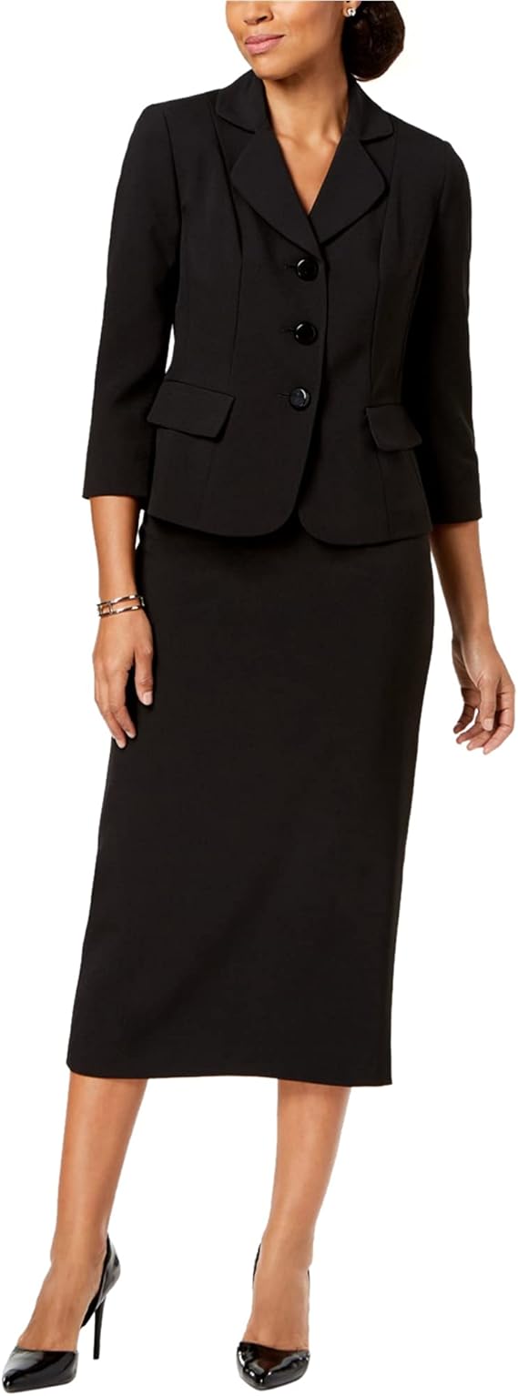 Le Suit Women's CREPE 3 BUTTON NOTCHED PETAL COLUMN SKIRT SUIT Set ...