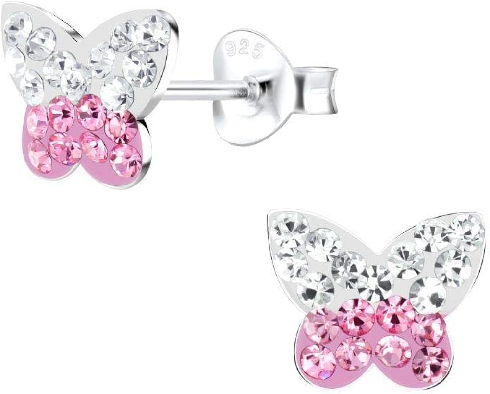 Kinder Mädchen Ohrstecker Schmetterling Strass Kristall 925er Silber Ohrringe Kinderschmuck ...
