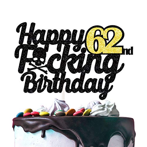 AERZETIX Happy 62nd Birthday Cake Topper Black Gold Glitter Funny ...